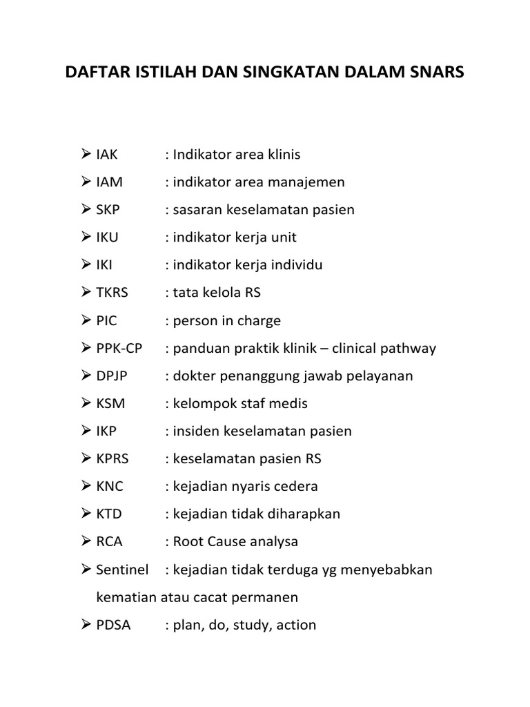 Daftar Istilah dan Singkatan dalam SNARS | PDF Daftar Istilah dan Singkatan dalam SNARS | PDF