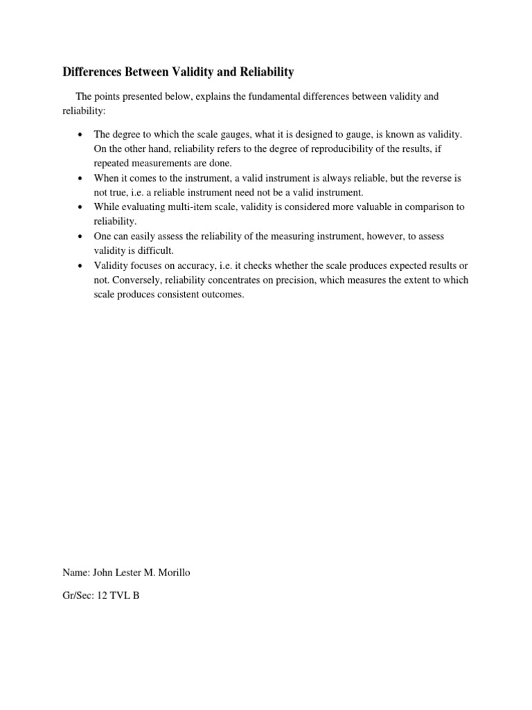 Differences Between Validity and Reliability | PDF