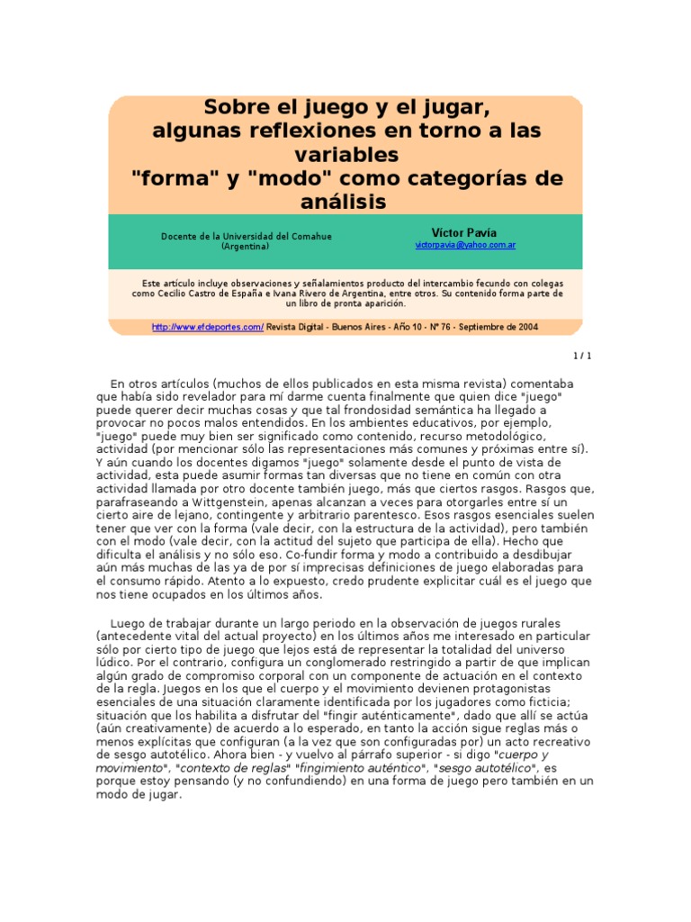 07 Sobre El Juego Y El Jugar Victor Pavia Pdf Ciencia Cognitiva