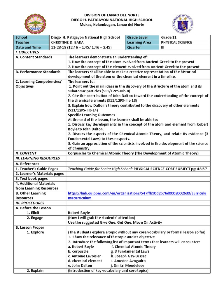 I. Objectives: Teaching Guide For Senior High School: PHYSICAL SCIENCE ...