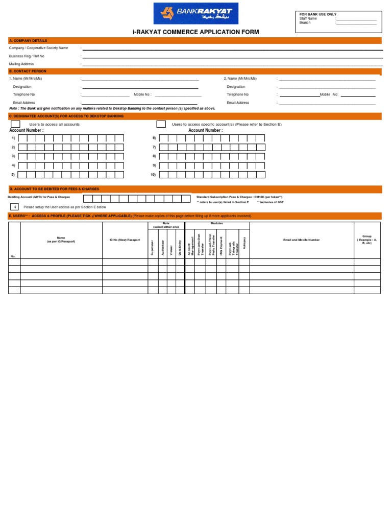 I-Rakyat Commerce Application Form | PDF | Banks | Service Industries