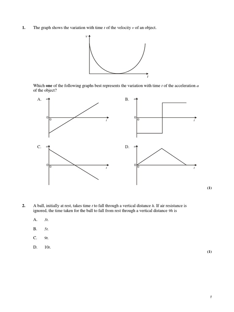 Kinematics 66 Multiple Choice Questions PDF | PDF | Velocity | Speed