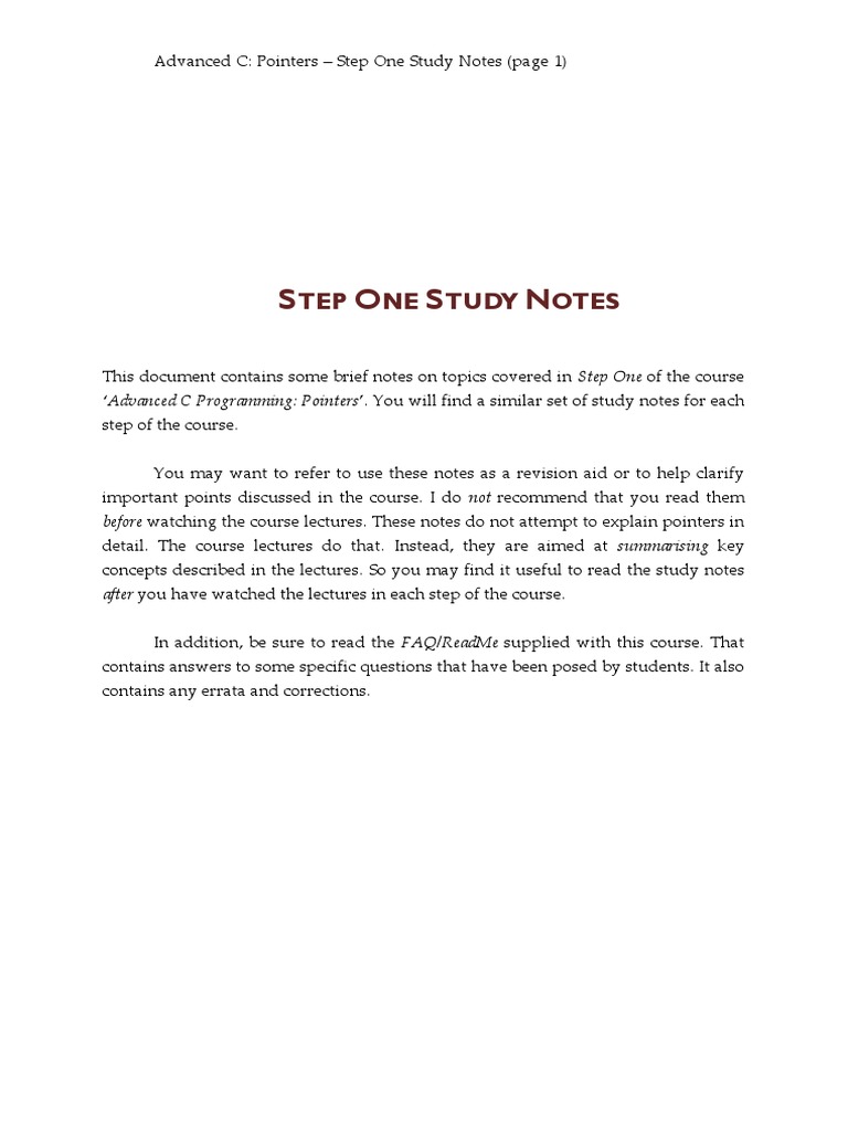 C Pointers Study Notes | PDF | Pointer (Computer Programming) | Integer ...