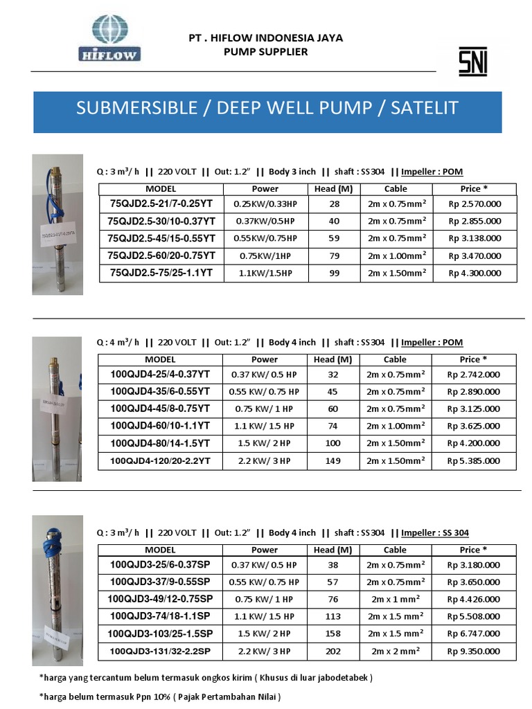 Price List Pompa HIFLOW 2018 | PDF