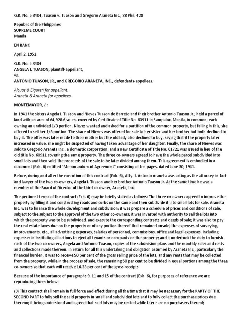 "Tuason v. Tuason: Land Partition Case" | PDF | Lawsuit | Government ...