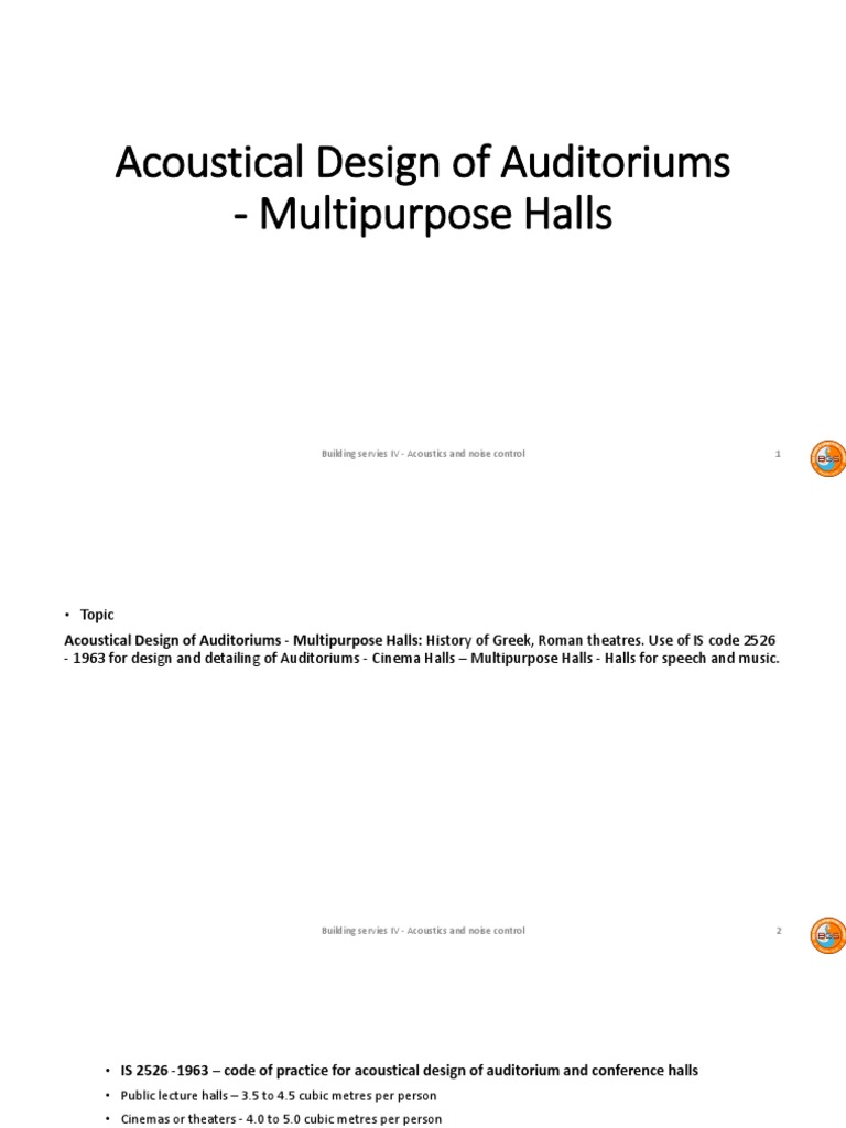 Acoustical Design for Auditoriums | PDF | Acoustics | Building Engineering