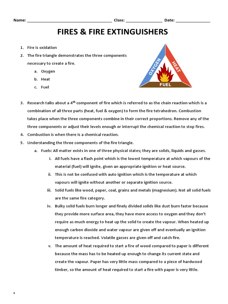 Fires & Fire Extinguishers: Name: - Class: - Date | PDF | Combustion ...