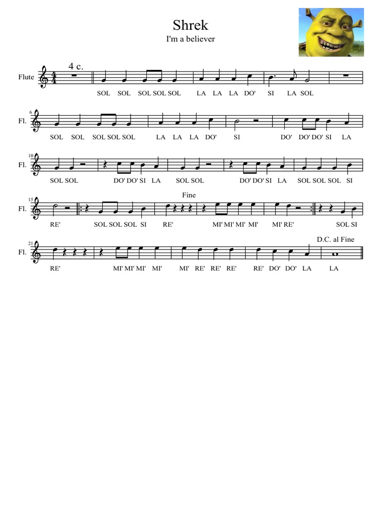 Shrek: I'm a Believer Flute Notes | PDF | Art