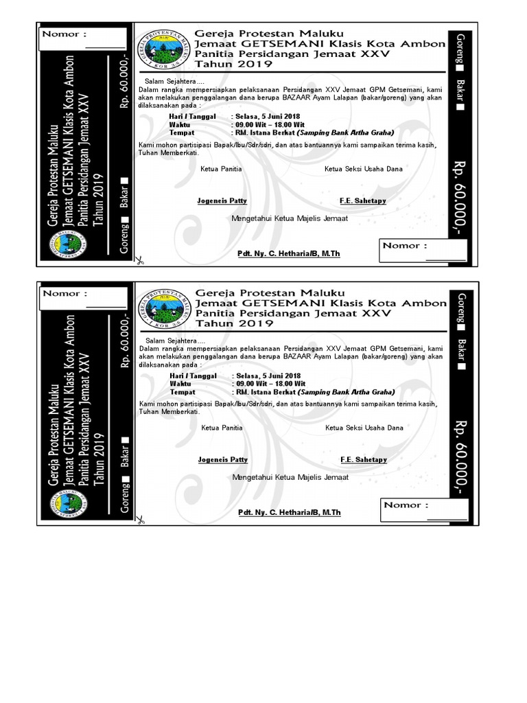 Contoh Kupon Bazaar Penggalangan Dana Panitia | PDF