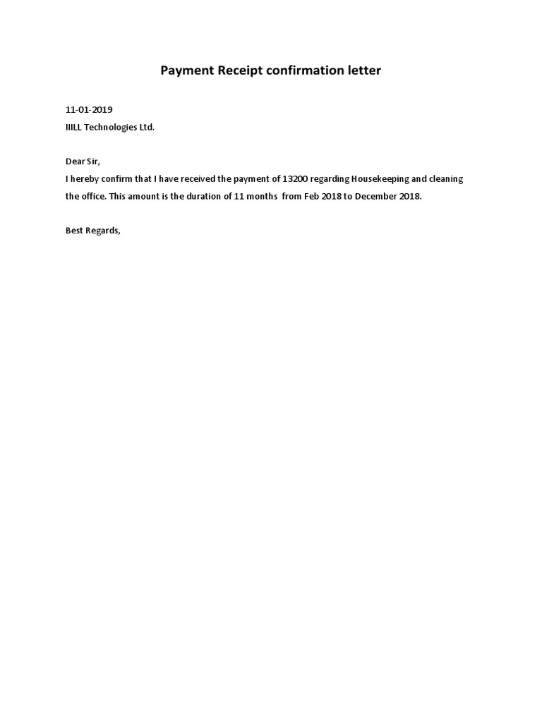 Payment Receipt Confirmation Letter | PDF