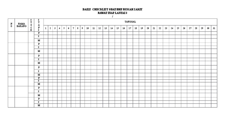 Daily Checklist Obat & BHP Rumah Sakit-Revisi | PDF