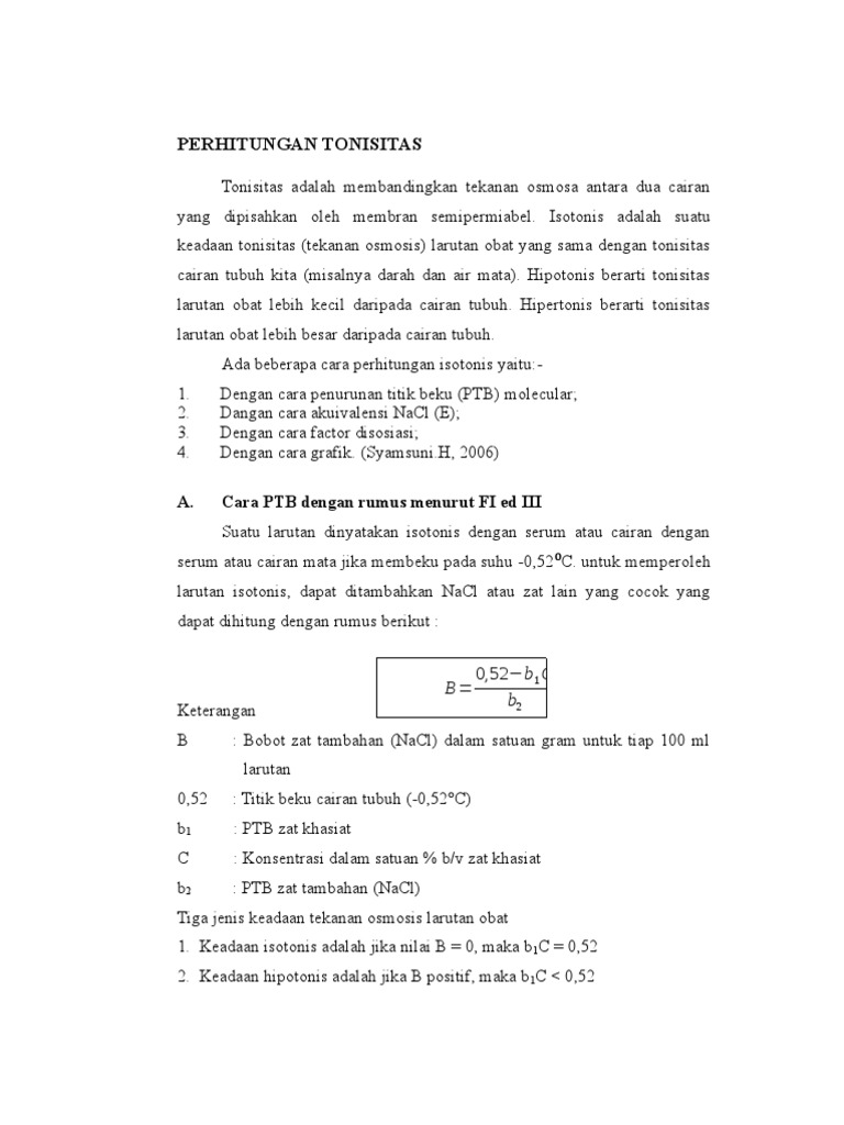 Rumus Perhitungan Isotonis NaCl | PDF