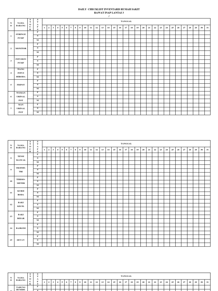 Daily Checklist Inventaris Rumah Sakit | PDF