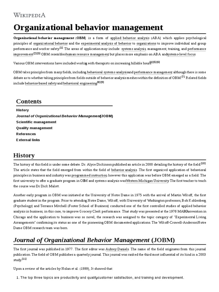 Organizational Behavior Management | PDF | Industrial And ...