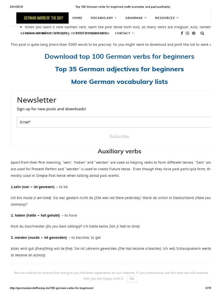 Top 100 German Verbs For Beginners (With Examples and Past Participle ...