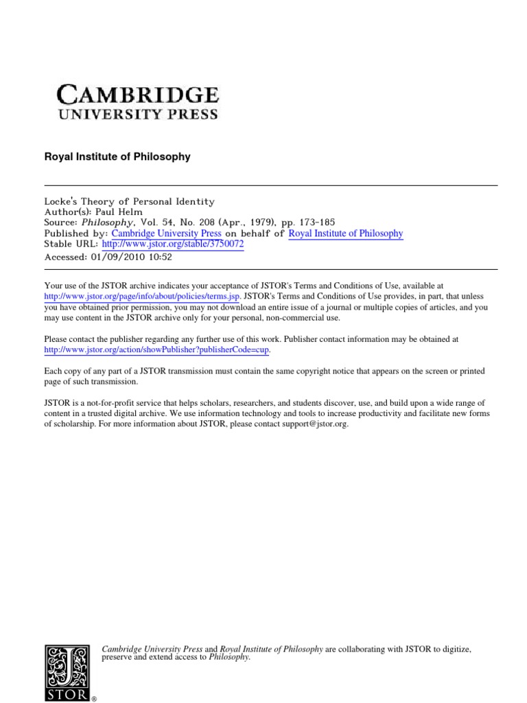 Helm - Locke's Theory of Personal Identity | PDF | John Locke ...