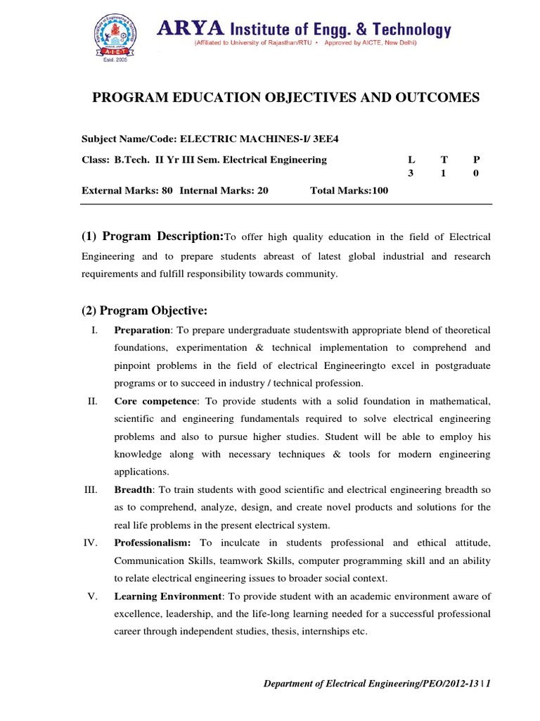 Program Education Objectives and Outcomes | PDF | Postgraduate ...