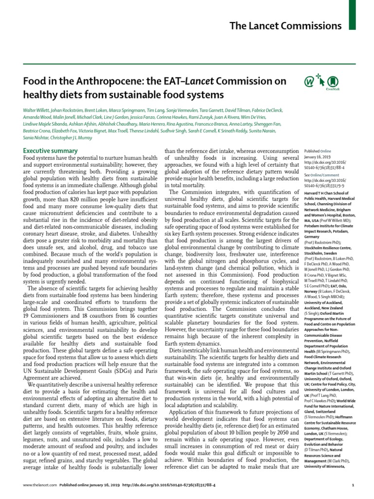 Food in The Anthropocene - The EAT-Lancet Commission On Healthy Diets ...