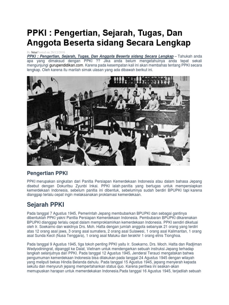 Sejarah dan Tugas PPKI Indonesia | PDF