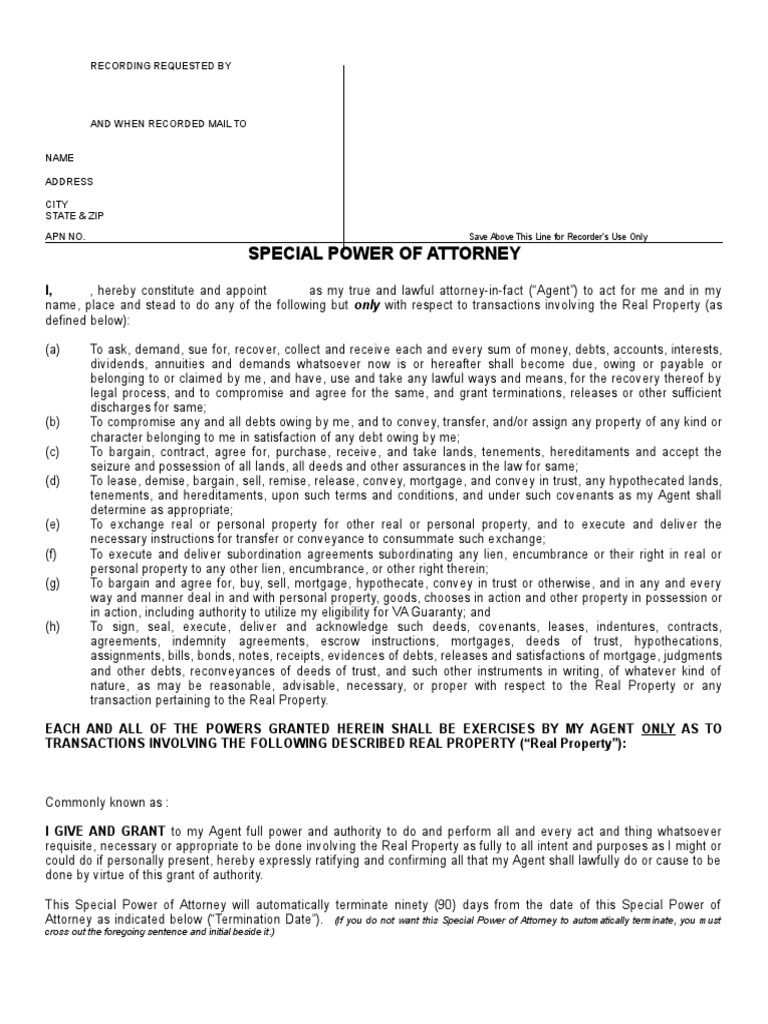 Special Power of Attorney: and When Recorded Mail To | PDF | Mortgage ...