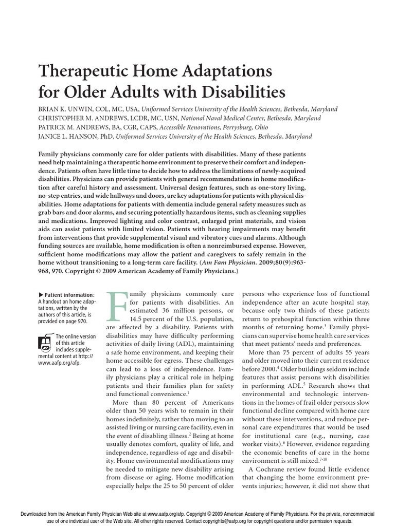 Home Adaptations With Disabilities | PDF | Caregiver | Physical Therapy