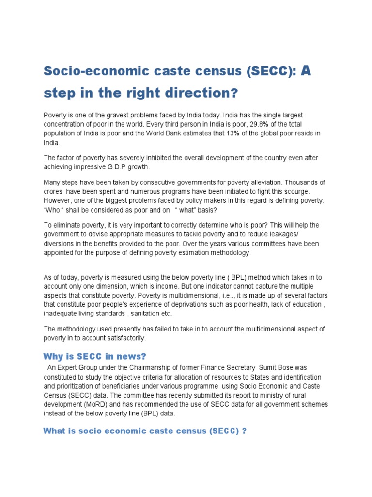 Socio-Economic Caste Census (SECC) | Download Free PDF | Poverty ...