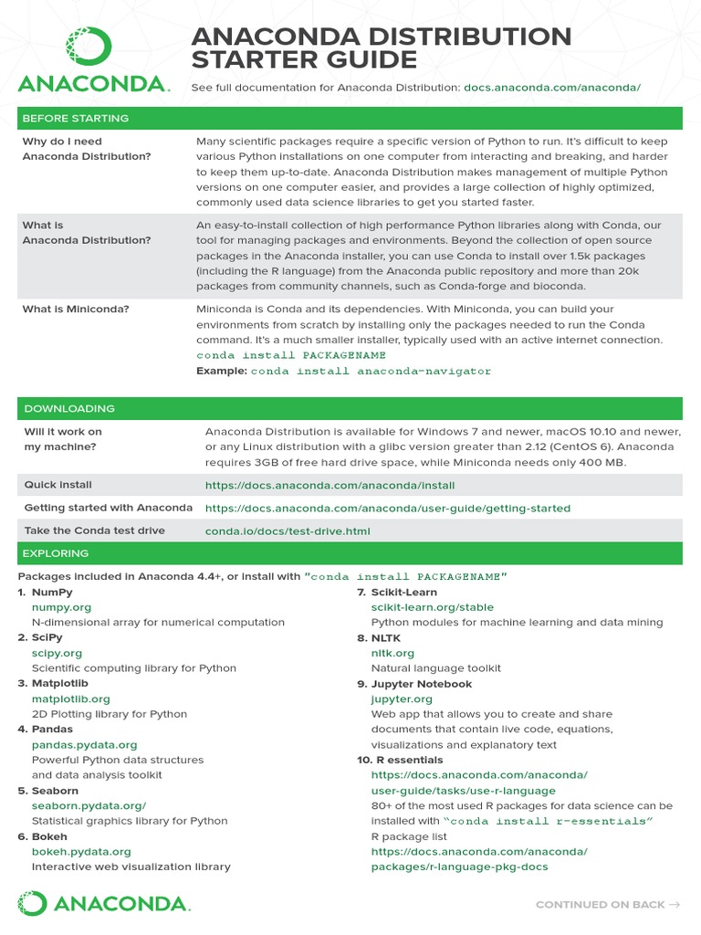 Anaconda Starter Guide CheatSheet | PDF | Python (Programming Language) | Installation (Computer ...