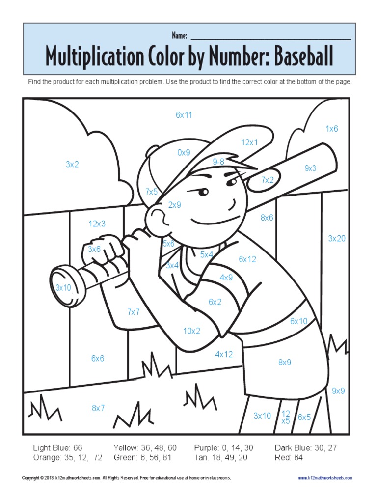 Multiplication Color by Number Baseball | PDF | Qualia | Art Media