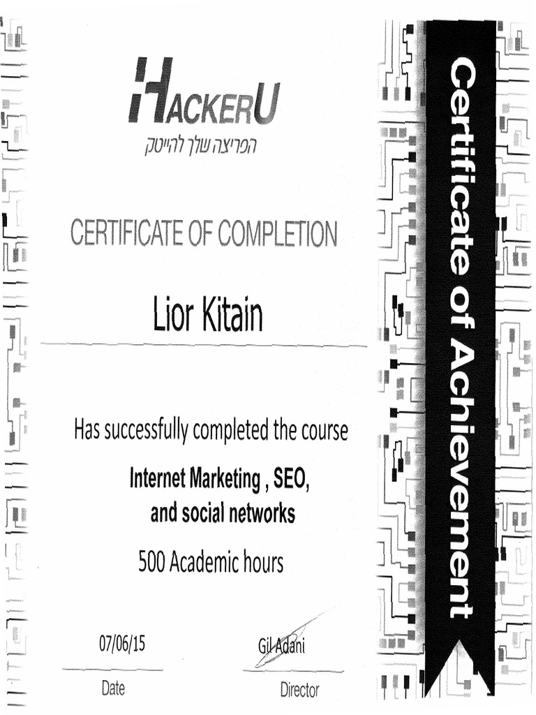 HackerU Course Certificate | PDF