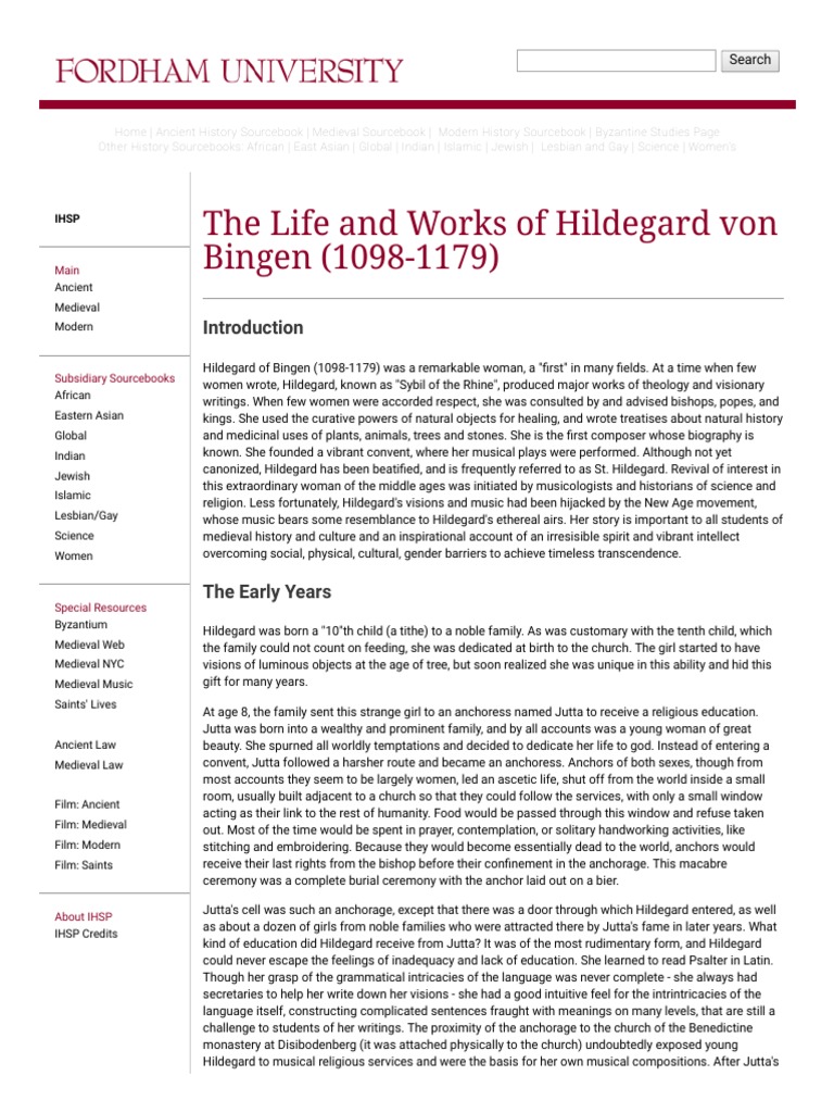 The Life and Works of Hildegard Von Bingen (1098-1179) | PDF | Religion ...
