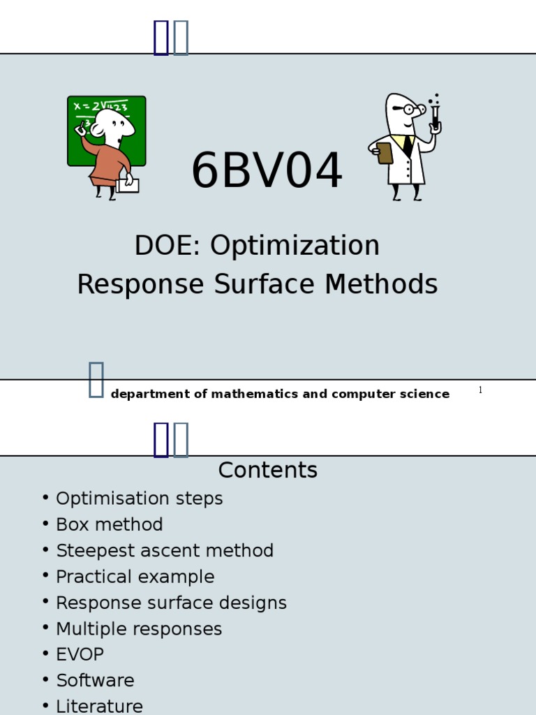 DOE: Optimization Response Surface Methods: Department of Mathematics and Computer Science | PDF ...