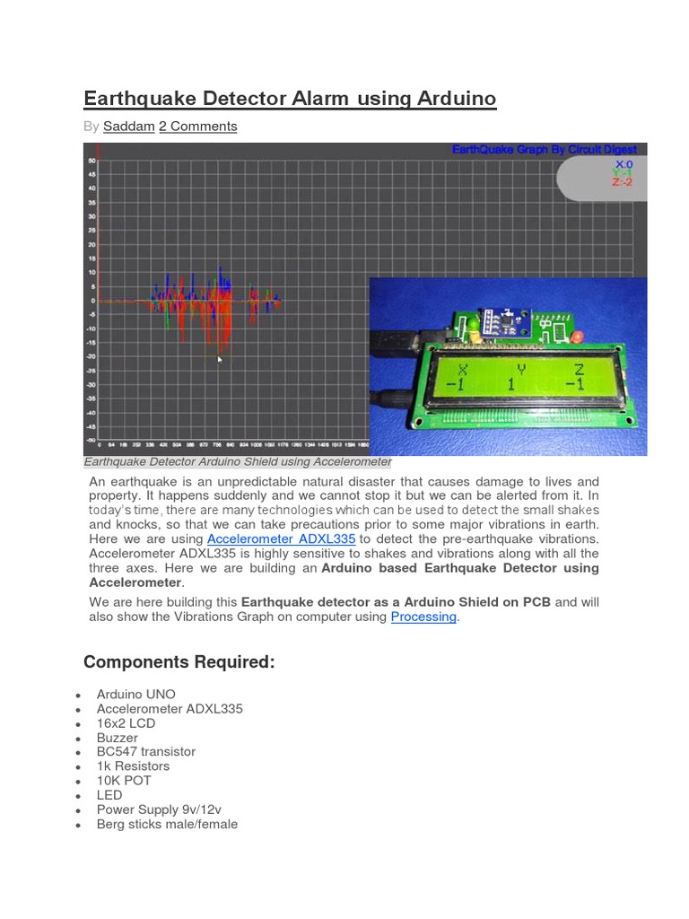 Earthquake Detector Alarm Using Arduino | PDF | Printed Circuit Board | Accelerometer