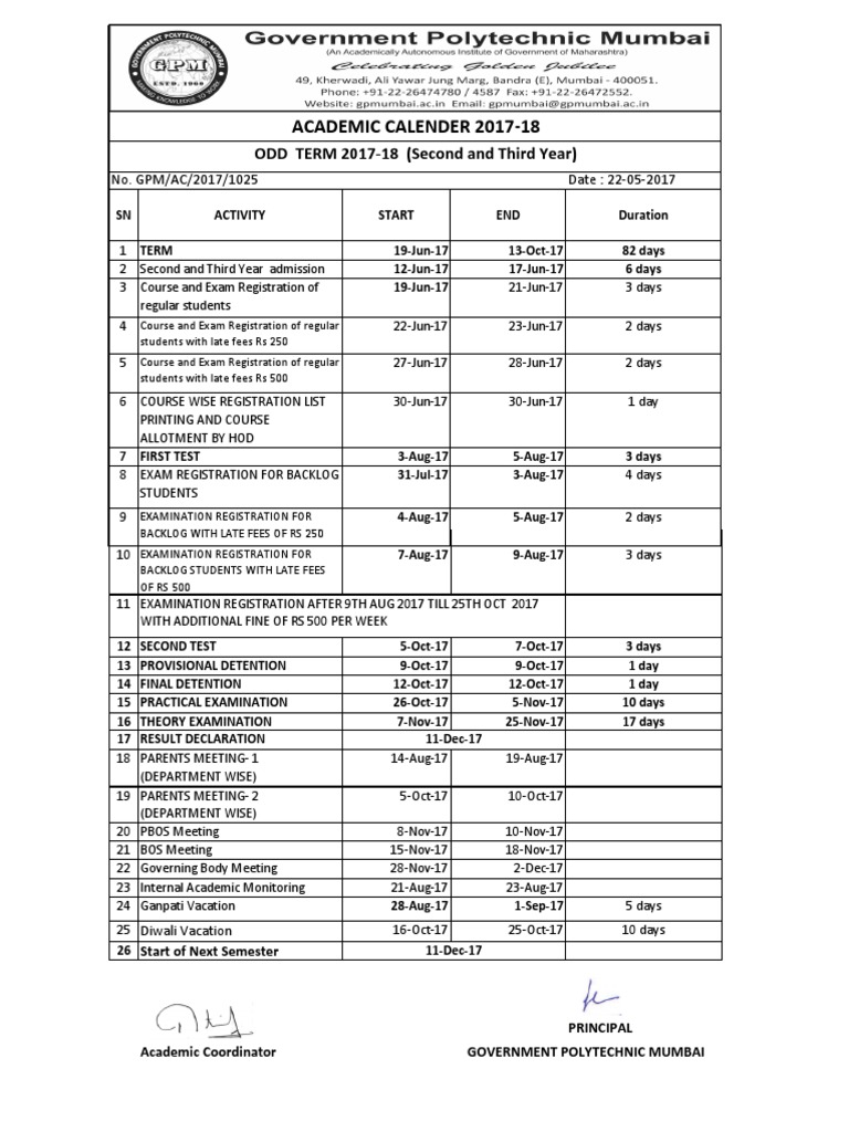 Academic Calender 2017-18 | PDF | Academic Term | Educational ...