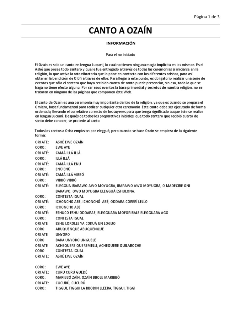 Canto Ozain | PDF | Santeria | Religión y creencia