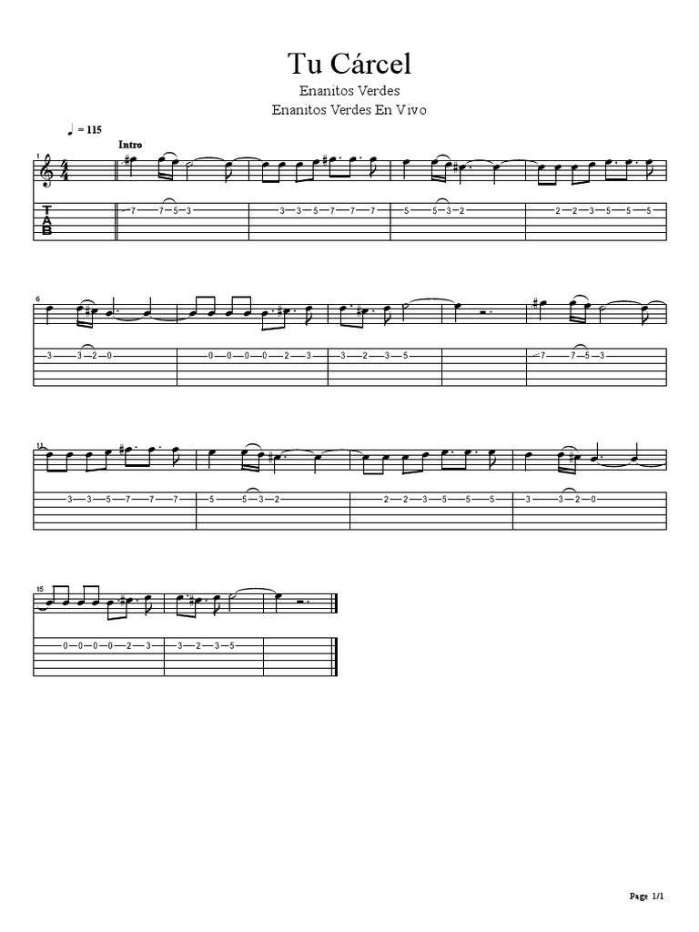 Enanitos Verdes - Tu Carcel Intro, Partitura para Guitarra | PDF