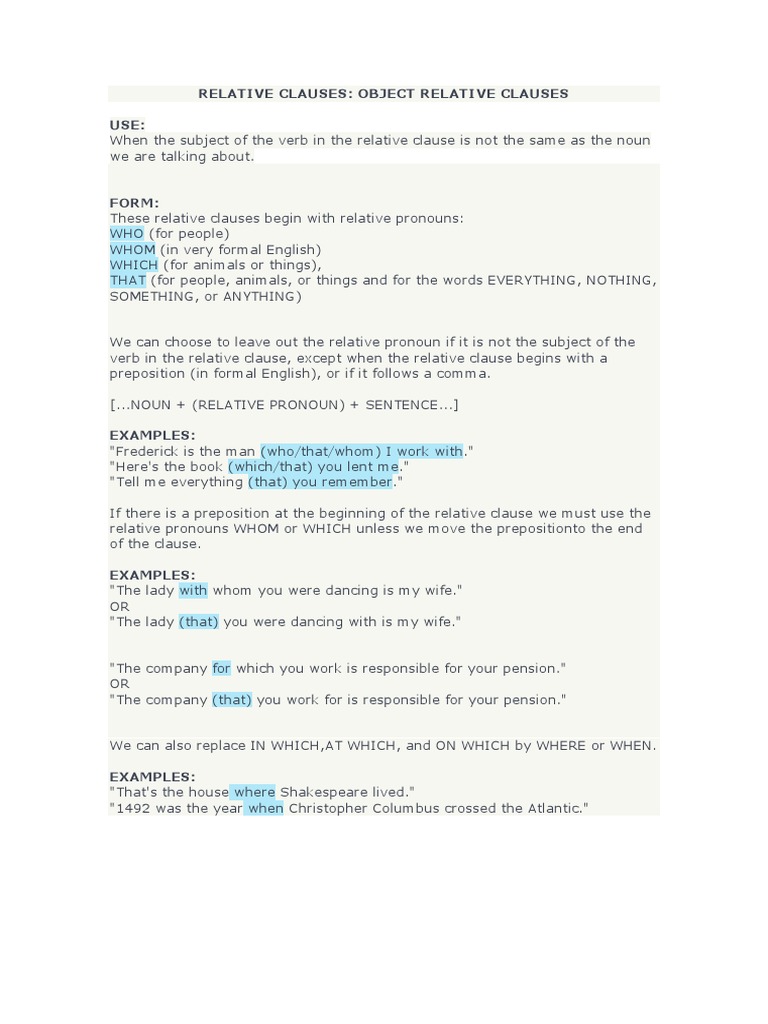 Understanding Object and Subject Relative Clauses | PDF