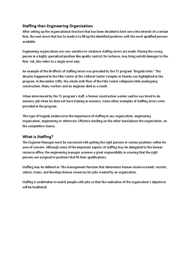 Staffing Then Engineering Organization | PDF