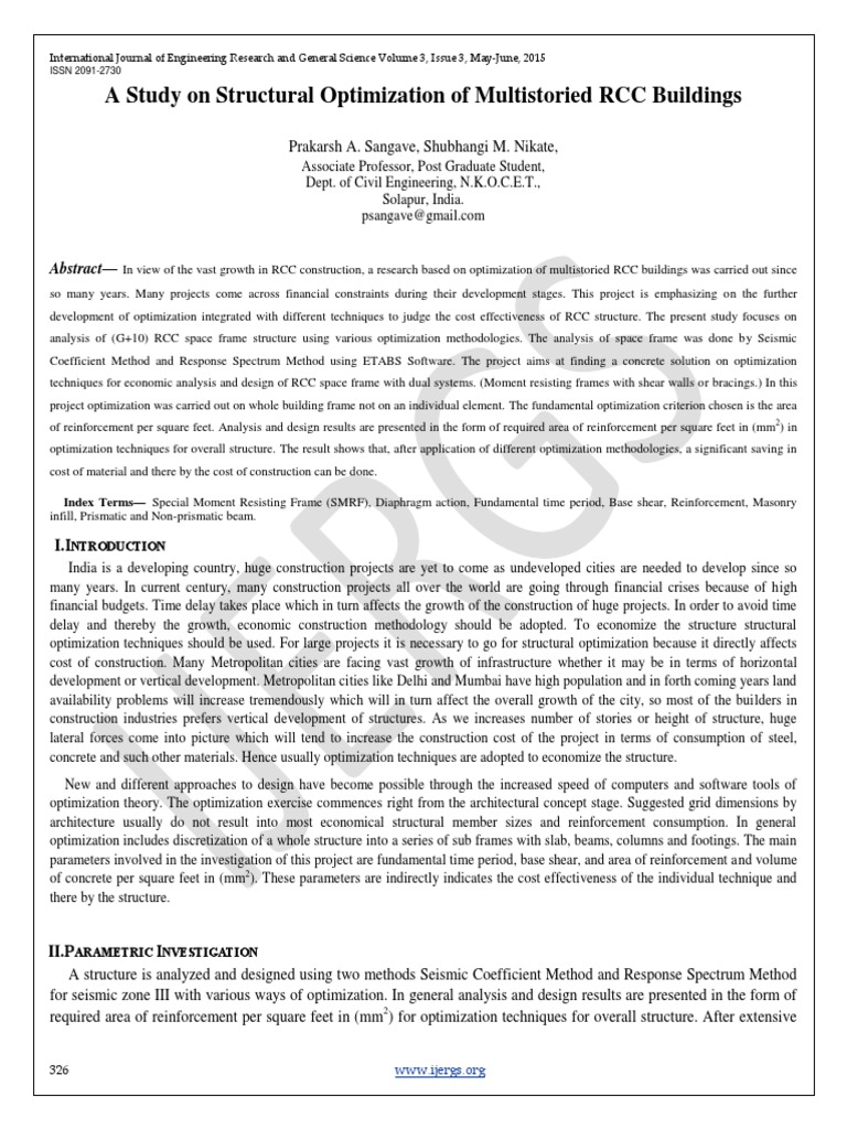 A Study On Structural Optimization of Multistoried RCC Buildings | PDF | Mathematical ...