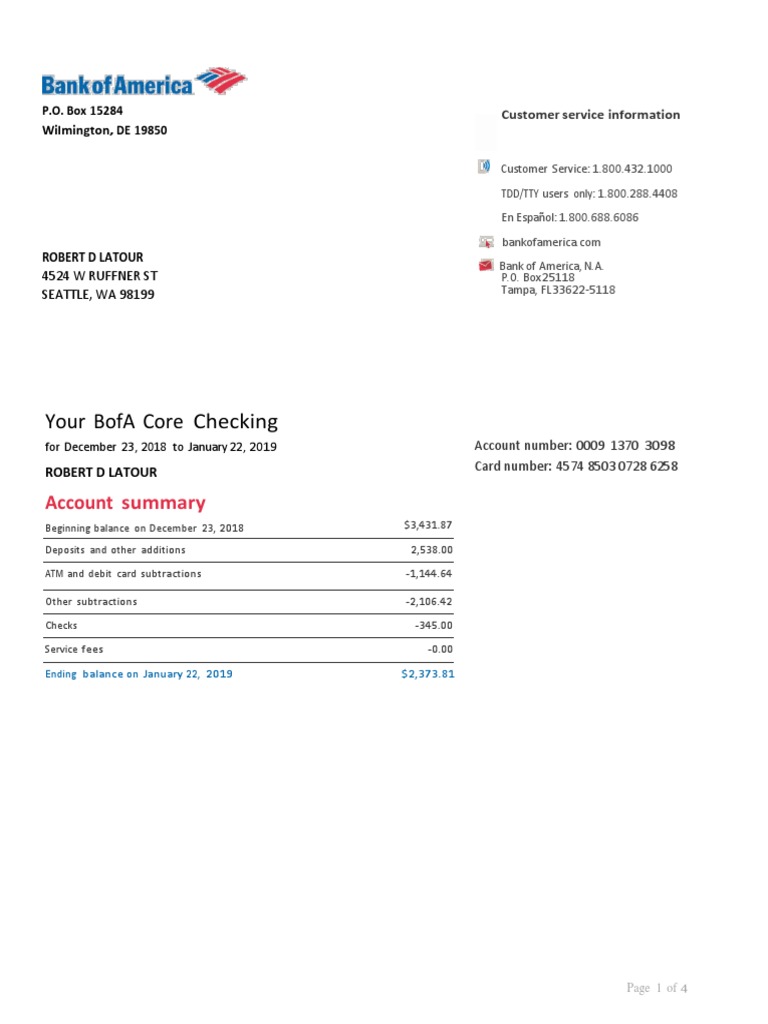 Your Bofa Core Checking: Account Summary | PDF | Deposit Account | Receipt