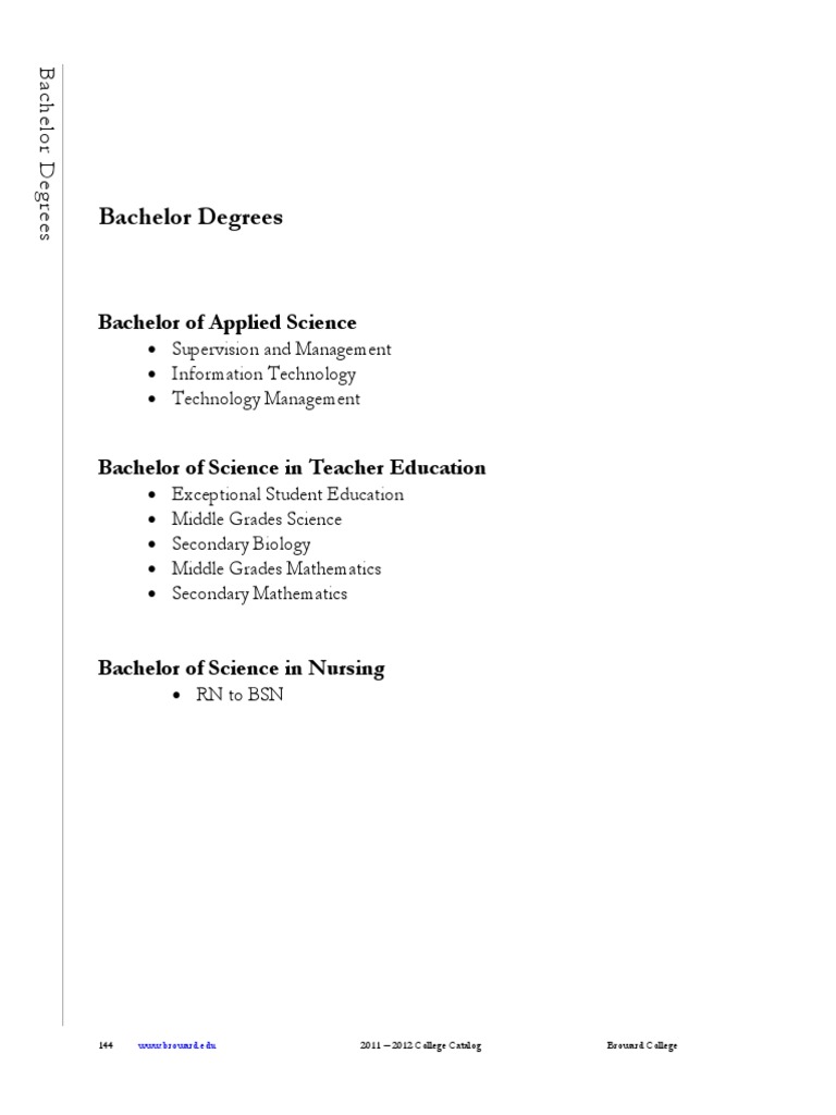 Bachelor Degrees: Bachelor of Applied Science | PDF | Bachelor's Degree ...