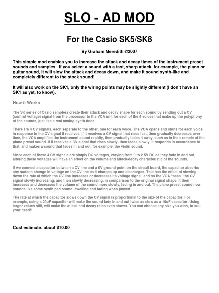 Slo - Ad Mod: For The Casio SK5/SK8 | PDF | Synthesizer | Capacitor