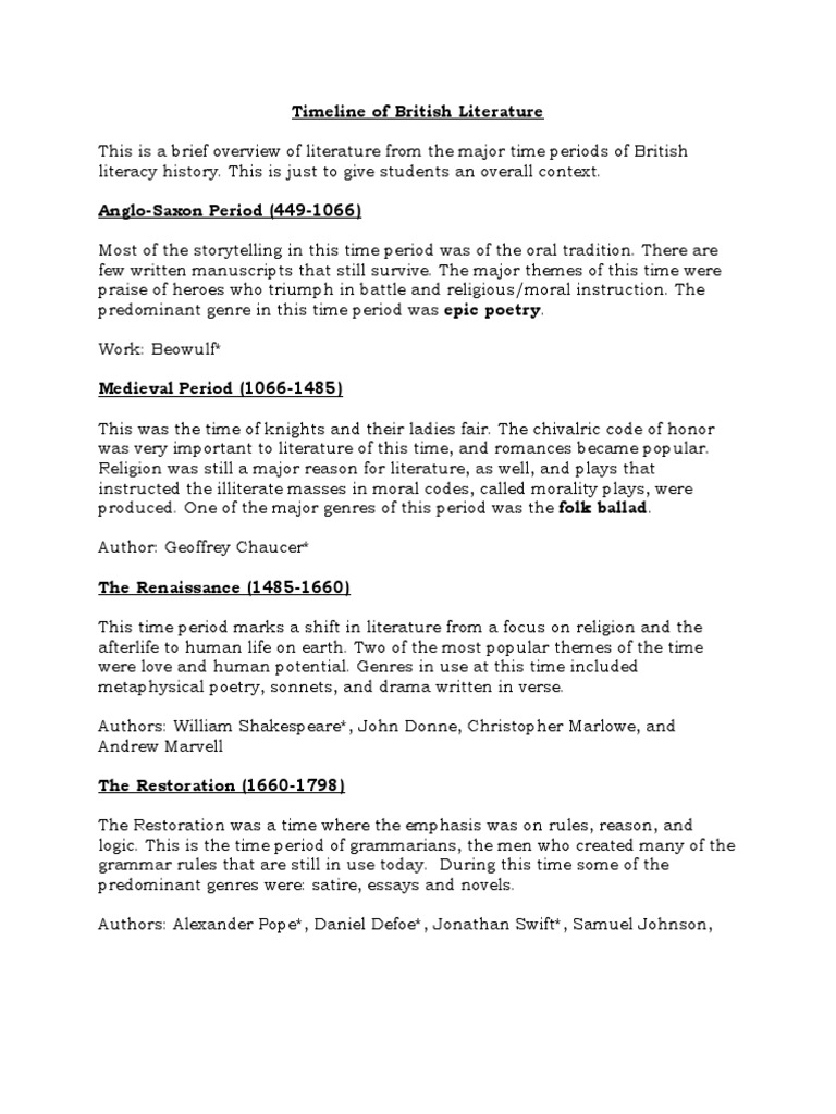 Timeline of British Literature | PDF | Romanticism | British Literature