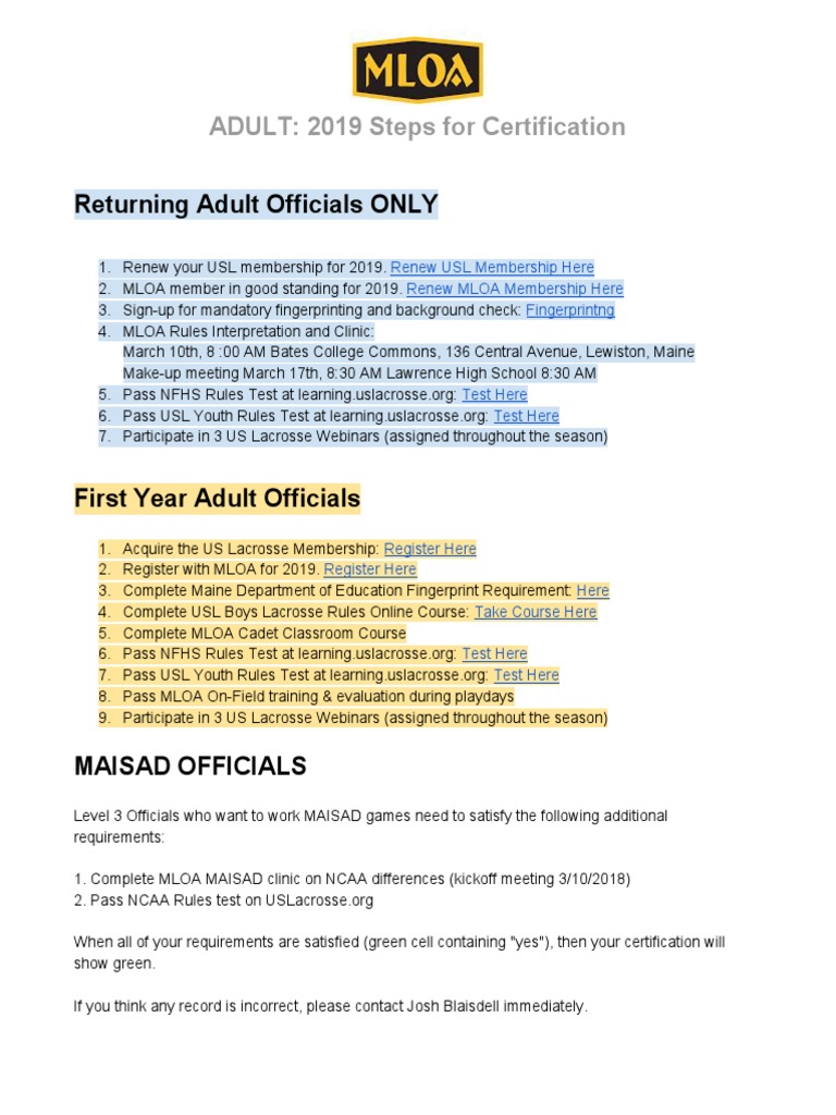 ADULT 2019 Steps To MLOA Certification | PDF