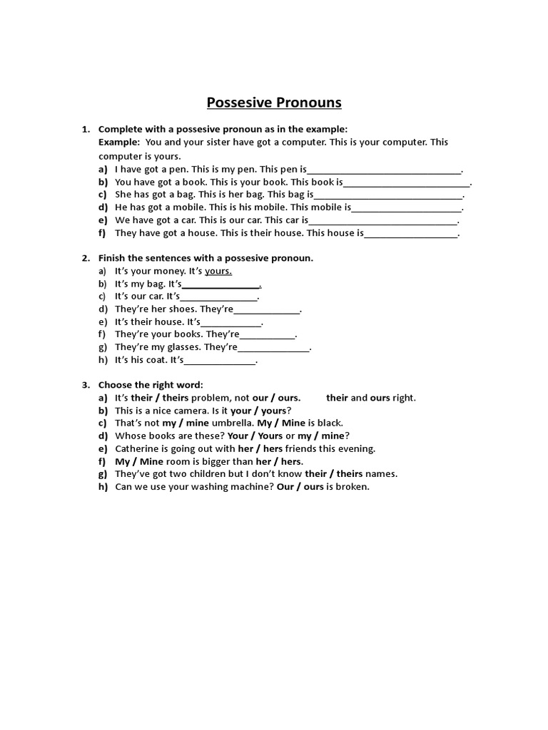 Possessive Pronouns Practice Guide | PDF | Foreign Language Studies