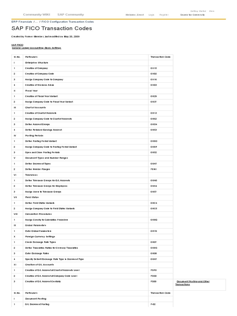 SAP FICO Transaction Codes - ERP Financials | PDF | Invoice | Payments