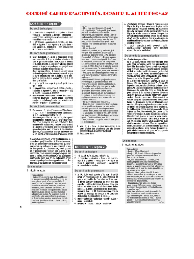 Alter Ego 2 Corrige Cahier D Activites PDF | PDF