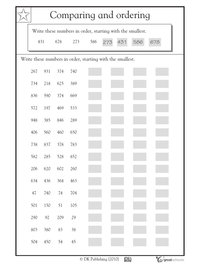 Comparing and Ordering: Write These Numbers in Order, Starting With The ...