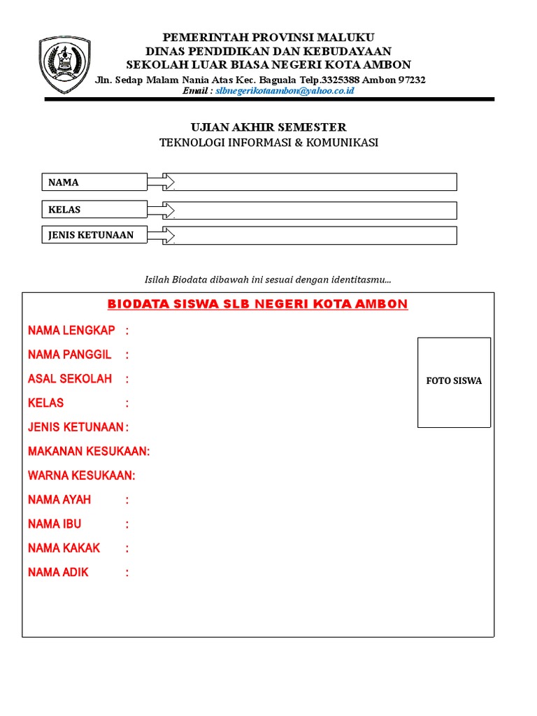 Contoh Soal Ujian Akhir Semester SMALB (c1) | PDF