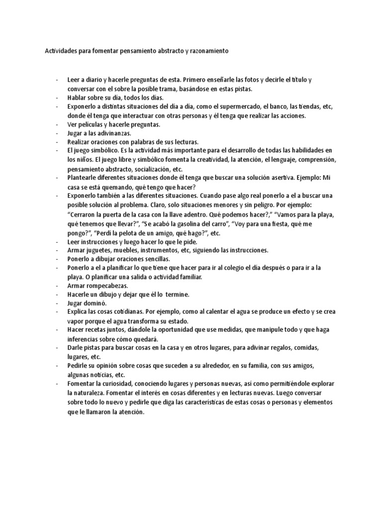 Actividades para Fomentar Pensamiento Abstracto y Razonamiento | PDF ...