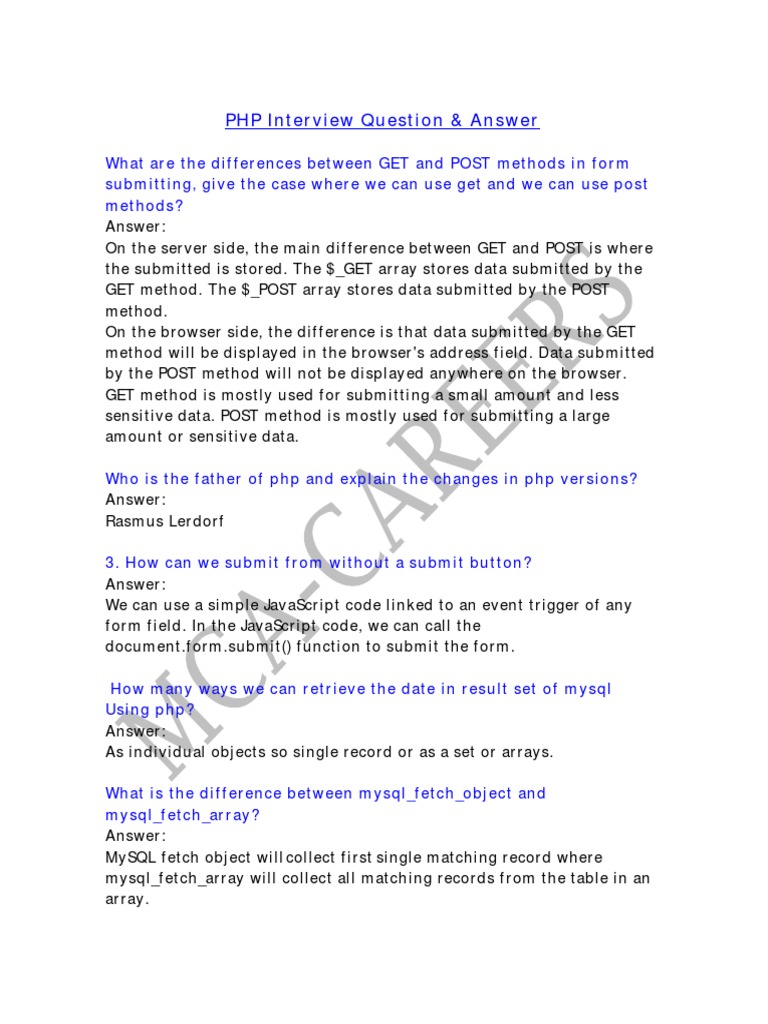 PHP Interview Question & Answer | PDF | Pear | Php